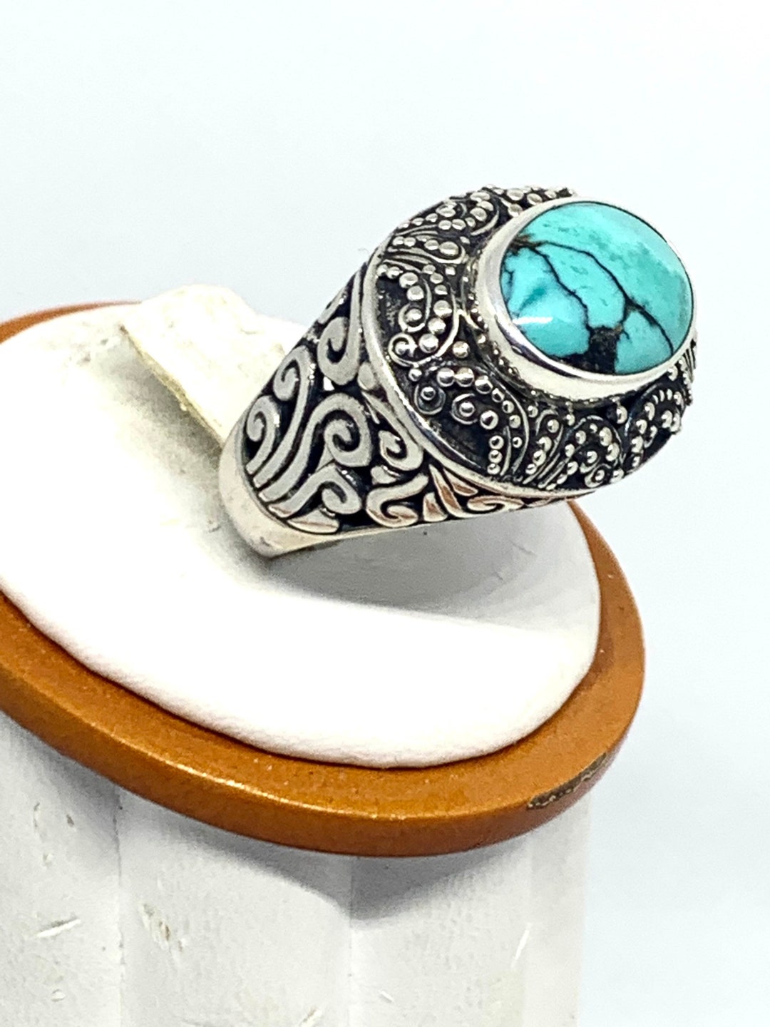 Samuel Benham Ring Turquoise Sterling Silver Ornate Heavy Vintage ...