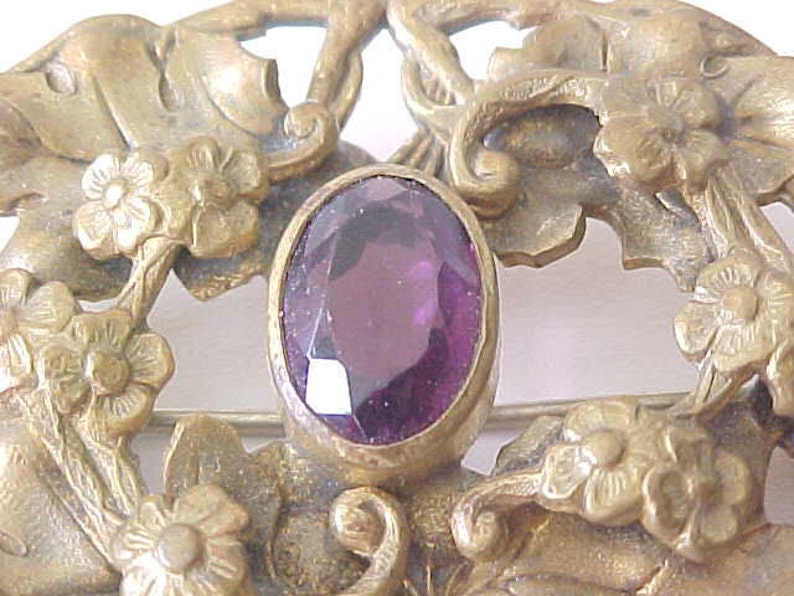 Ornate Victorian Sash Pin Brooch Large Purple Stone Flowers Fabulous - Etsy