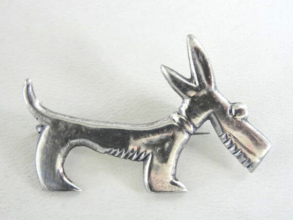 Old Silver Dog Pin Mexico Sterling 1930s Modernist Sc… - Gem