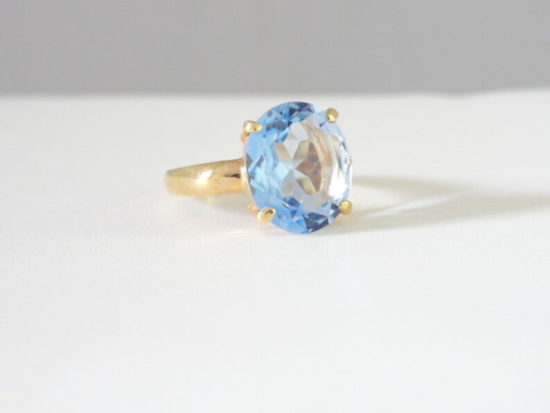 Blue Stone Fashion Ring Vintage Gold Plate Size 8 - Etsy