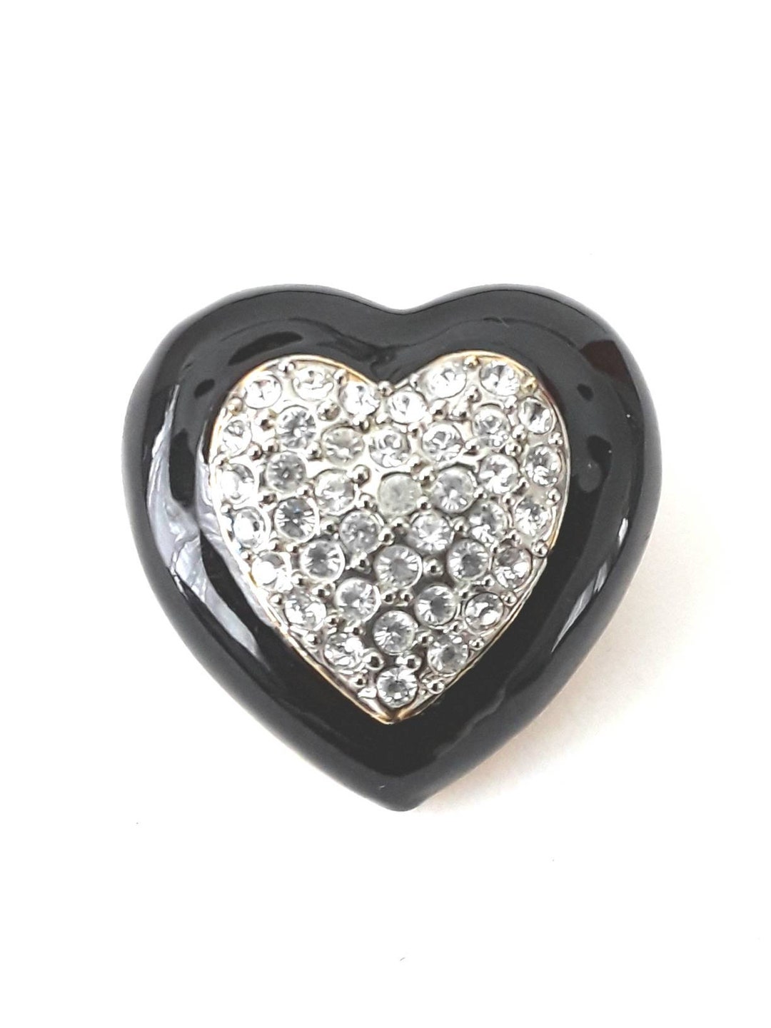 Enamel Heart Pin Pendant With Pave Style Rhinestone Center Vintage - Etsy