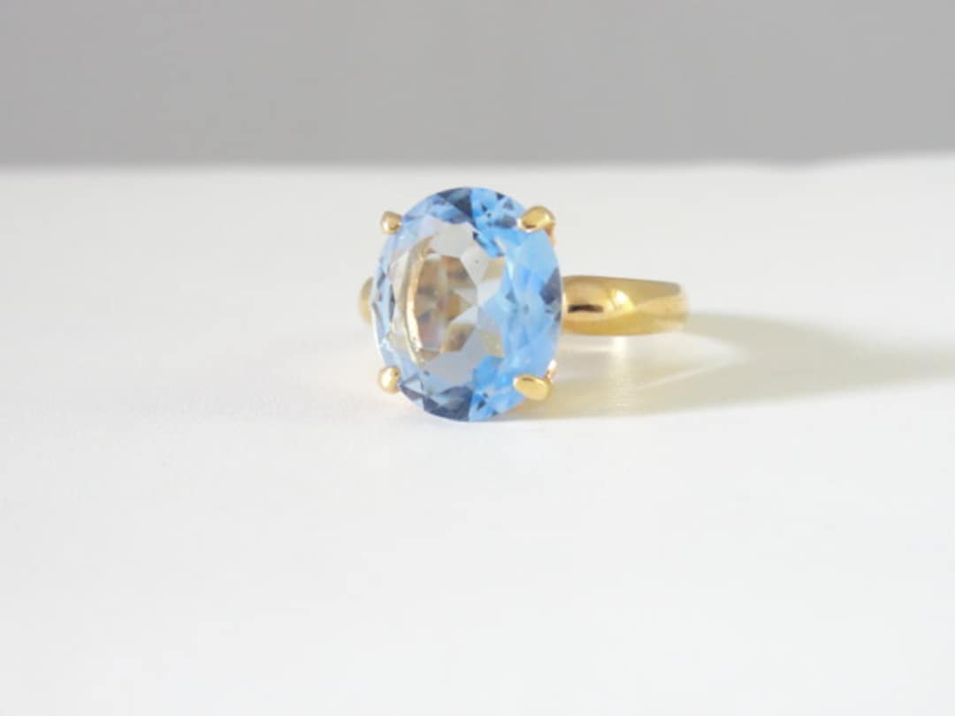 Blue Stone Fashion Ring Vintage Gold Plate Size 8 - Etsy