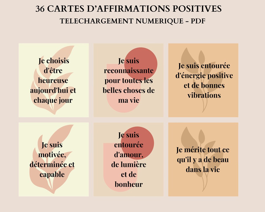 36 Positive Affirmation Cards to Print in French, Self-confidence ...
