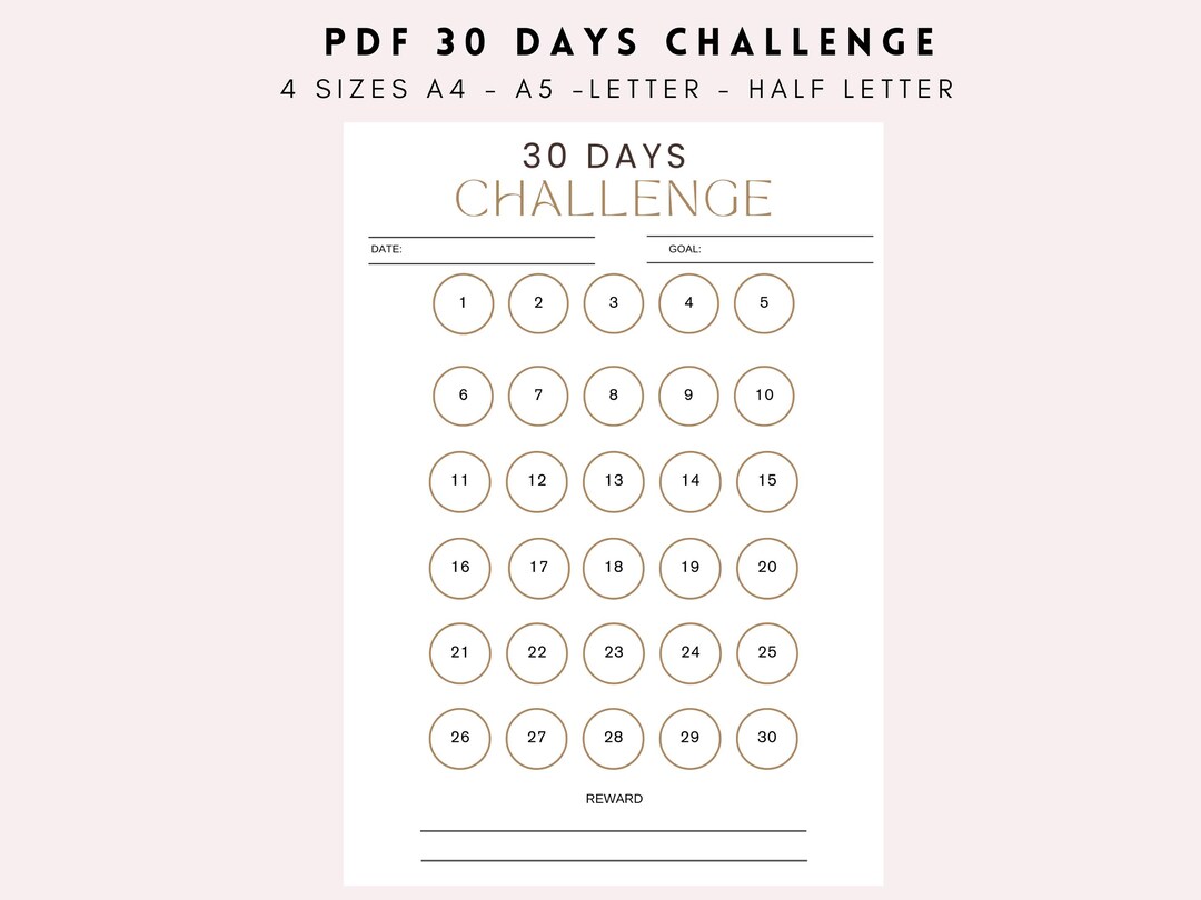 30-day Challenge Planner PDF -daily Motivation & Goal Setting Worksheet ...