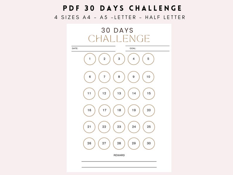 30-day Challenge Planner PDF -daily Motivation & Goal Setting Worksheet ...
