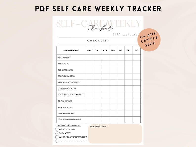 Self Care Checklist, Self-care Planner, Selfcare Journal Tracker ...