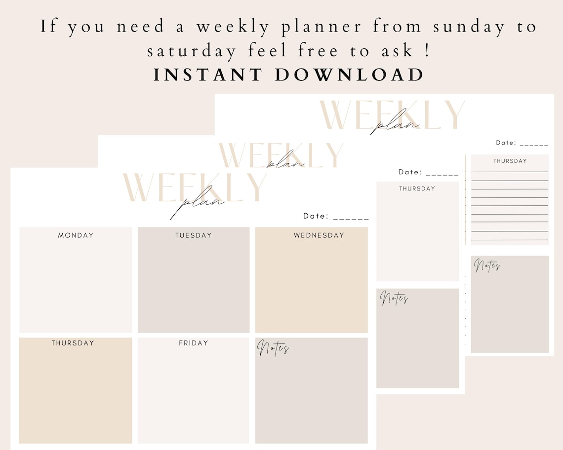 Weekly Planner Printable to Do List Minimal Weekly Schedule Weekly ...