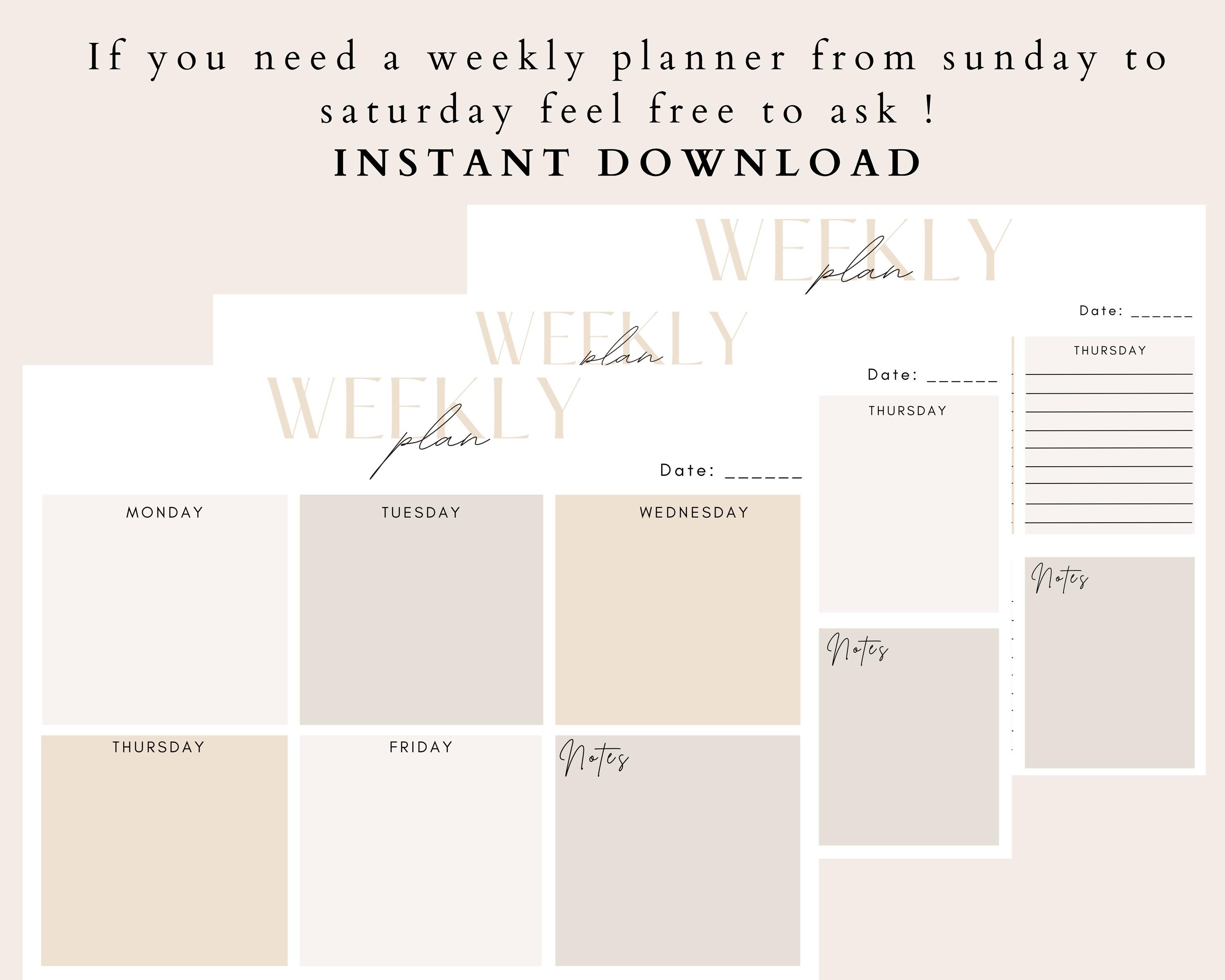 Weekly Planner Printable to Do List Minimal Weekly Schedule Weekly ...