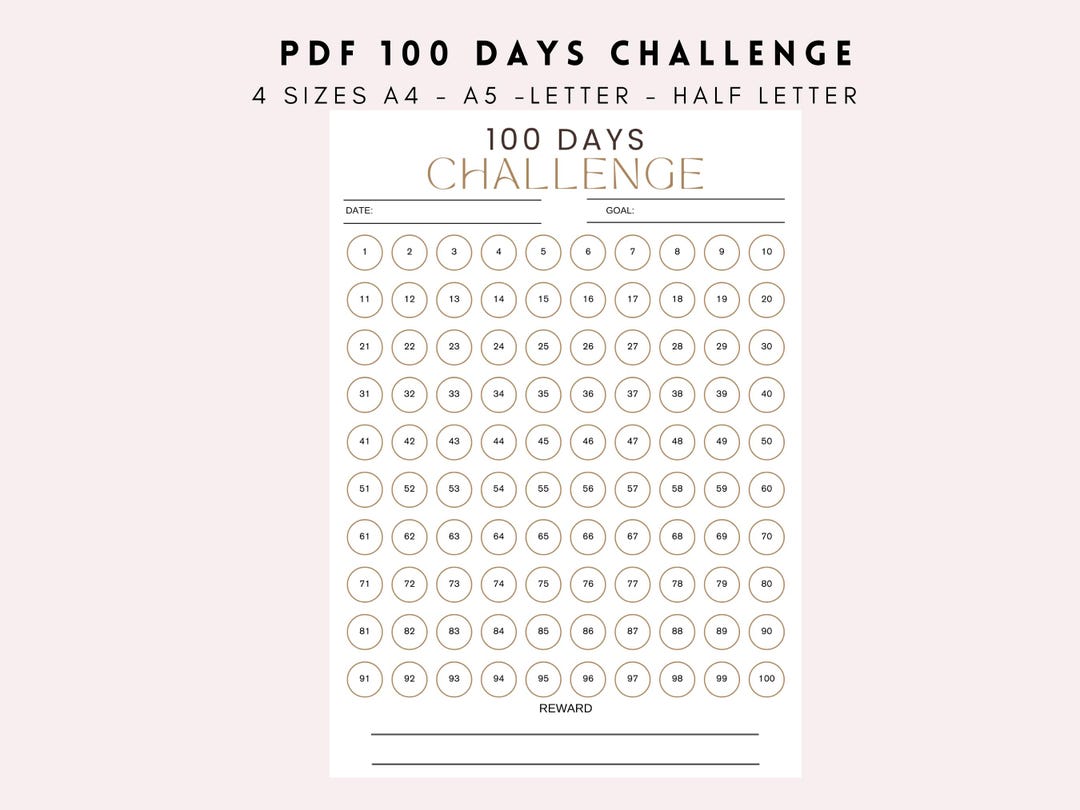 100-days Challenge Planner PDF -daily Motivation & Goal Setting ...
