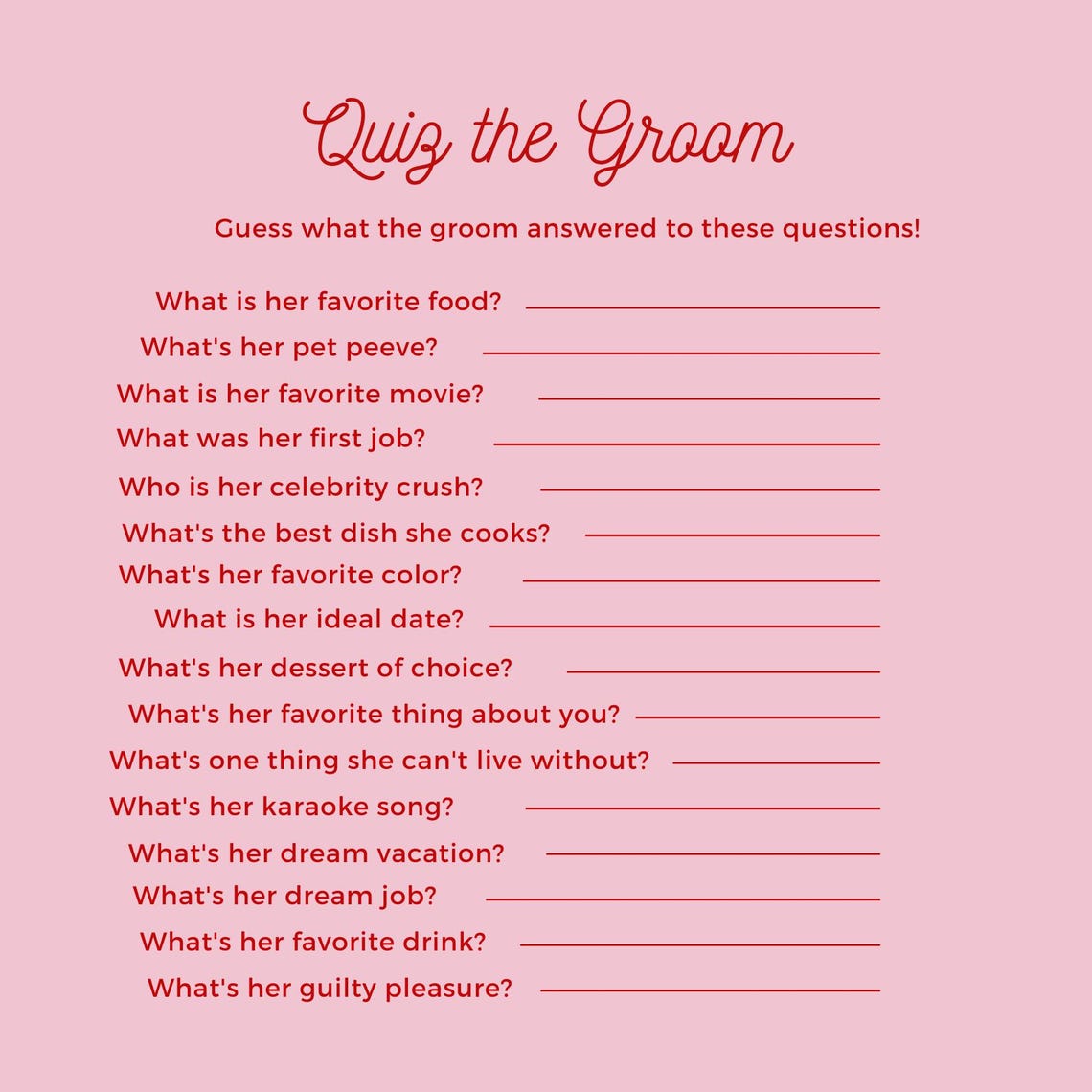 Quiz The Groom Template Etsy