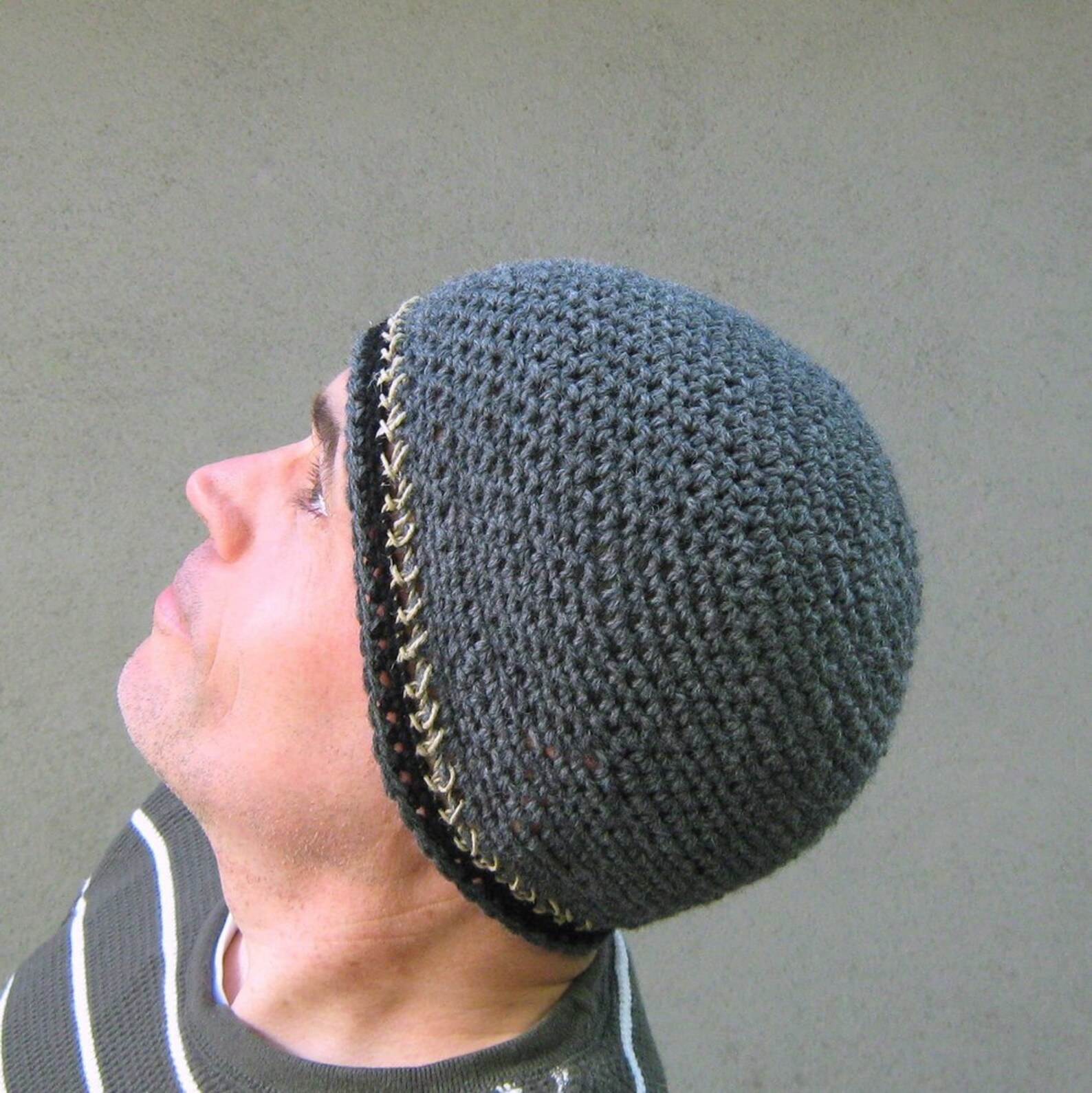 Men's Wool Hemp Beanie, Stormy Gray Crochet Winter Hat - Etsy
