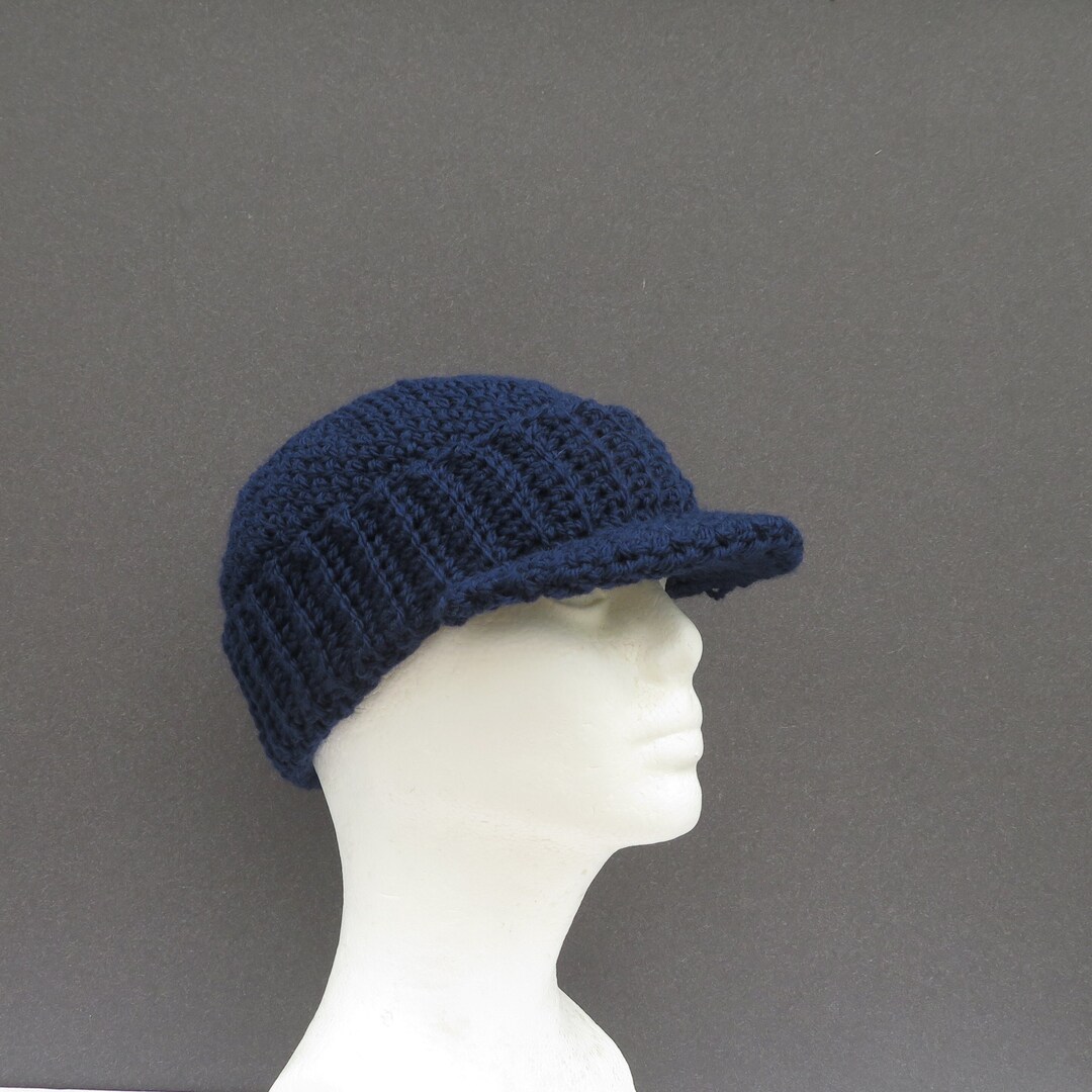 Men's Wool Jeep Cap: Hand Crocheted Navy Blue Beanie - Etsy