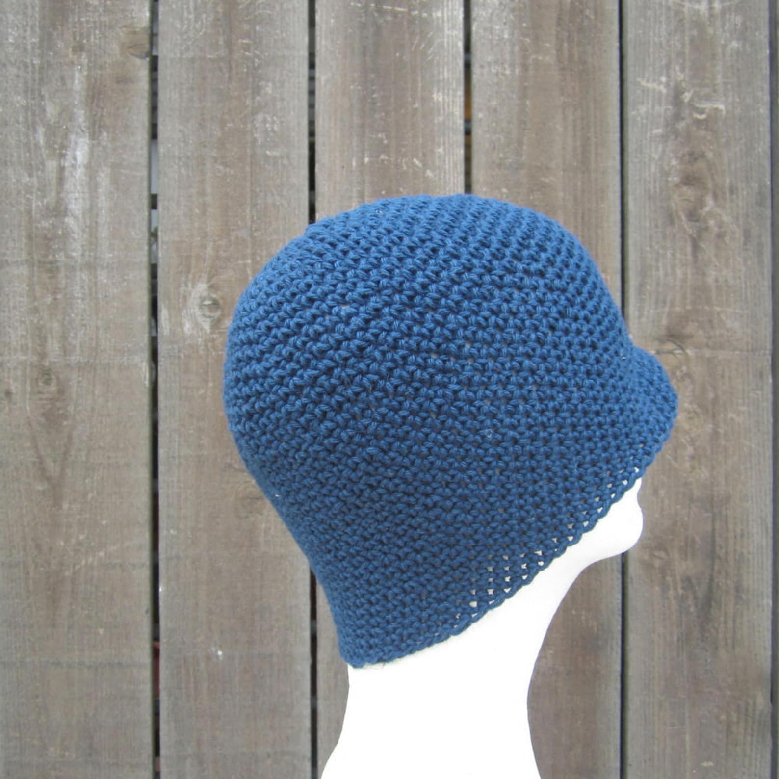 Men's Summer Beanie, Crochet Cotton Linen Hat, Deep Blue Skull Cap - Etsy