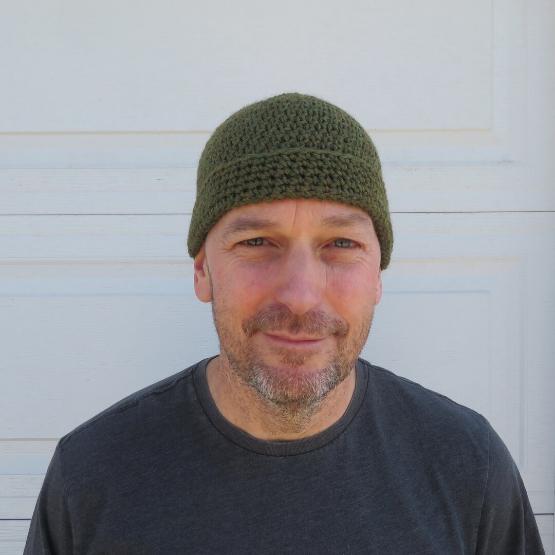 Men's Wool Docker Cap: Olive Drab Watch Hat, Hand Crocheted Dock Beanie ...