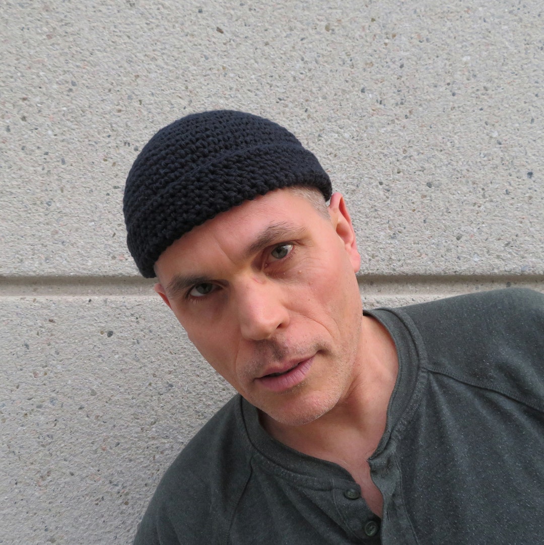 Men's Docker Cap, Simply Black Cotton Dock Beanie, Crochet Watch Hat - Etsy