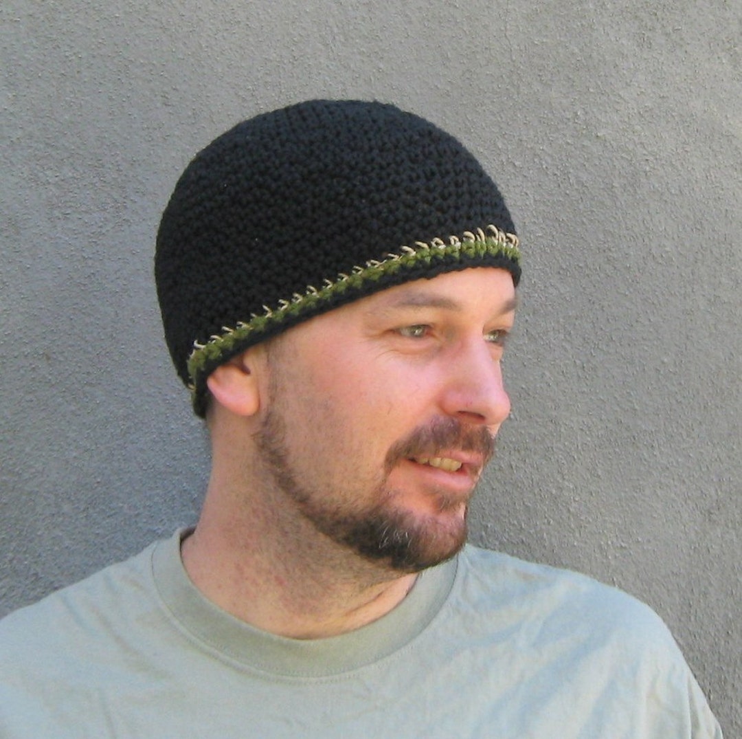 Men's Black Beanie, Cotton Hemp Skull Cap, Hand Crochet Hat - Etsy