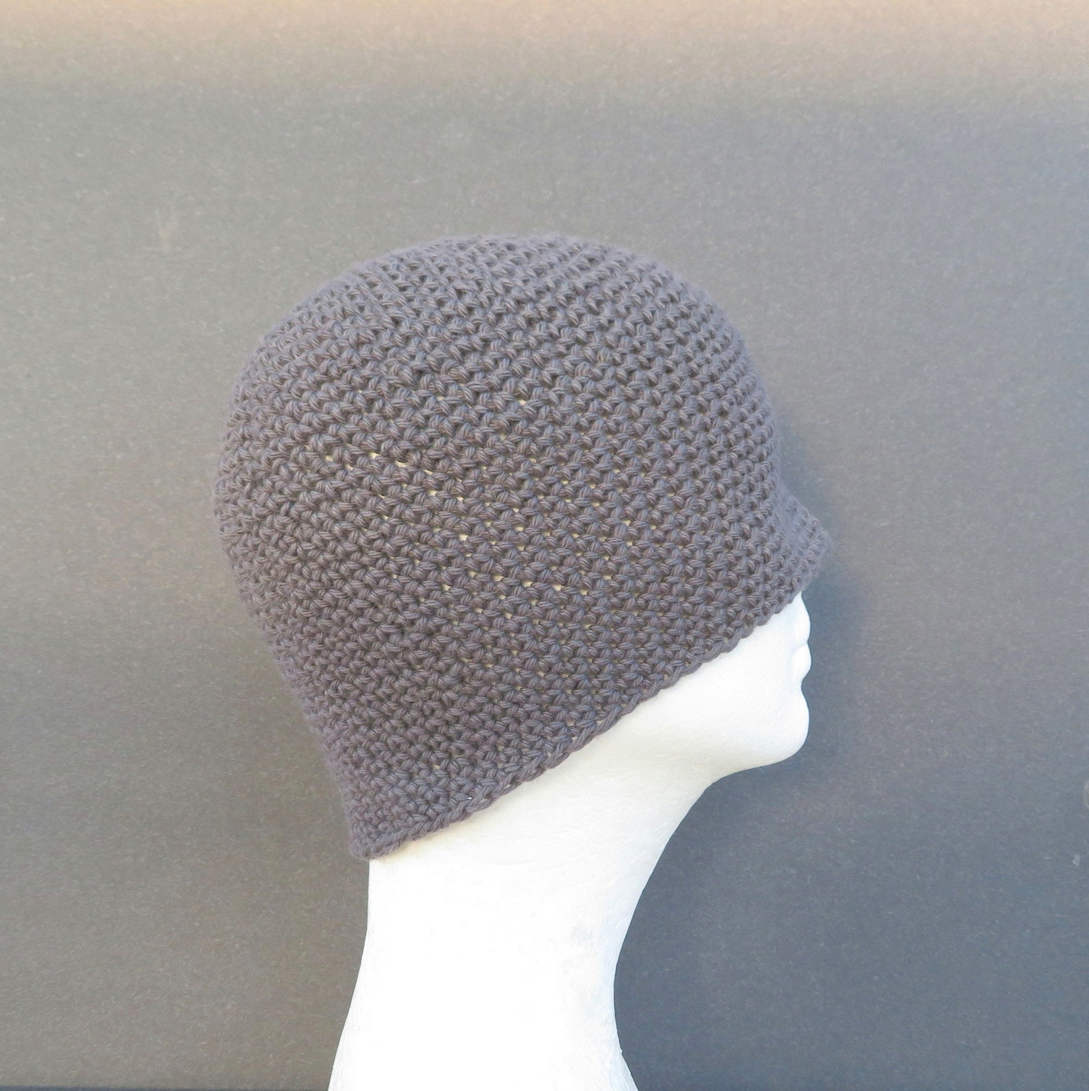 Men's Summer Beanie: Slate Gray Linen Cotton Hat, Crochet Lightweight ...
