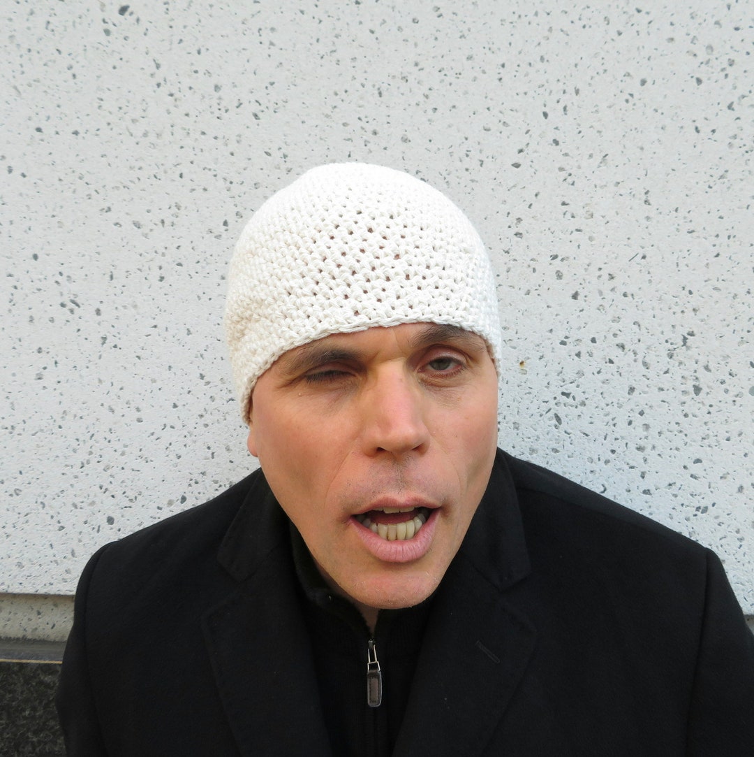 Men's Kundalini Yoga Cap, Off-white Cream Cotton Hand Crochet Beanie - Etsy