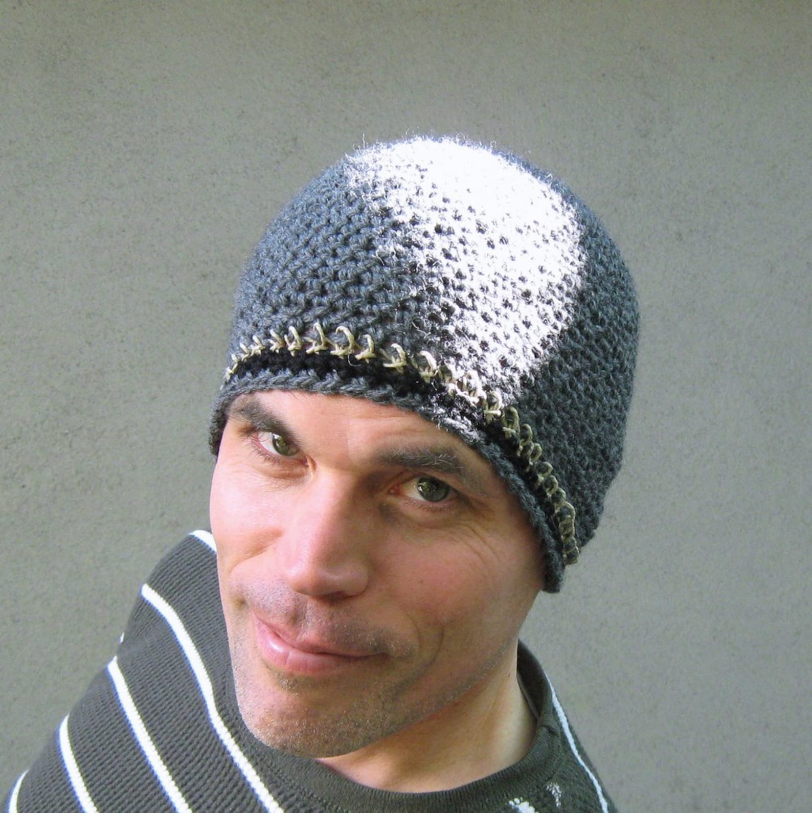 Men's Wool Hemp Beanie, Stormy Gray Crochet Winter Hat - Etsy