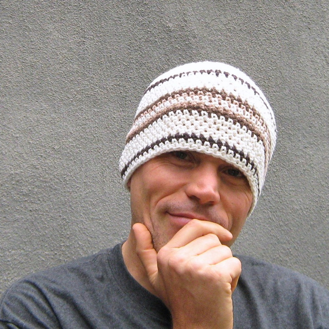Men's Cotton Beanie, Cocoa Cream Crochet Skull Cap - Etsy