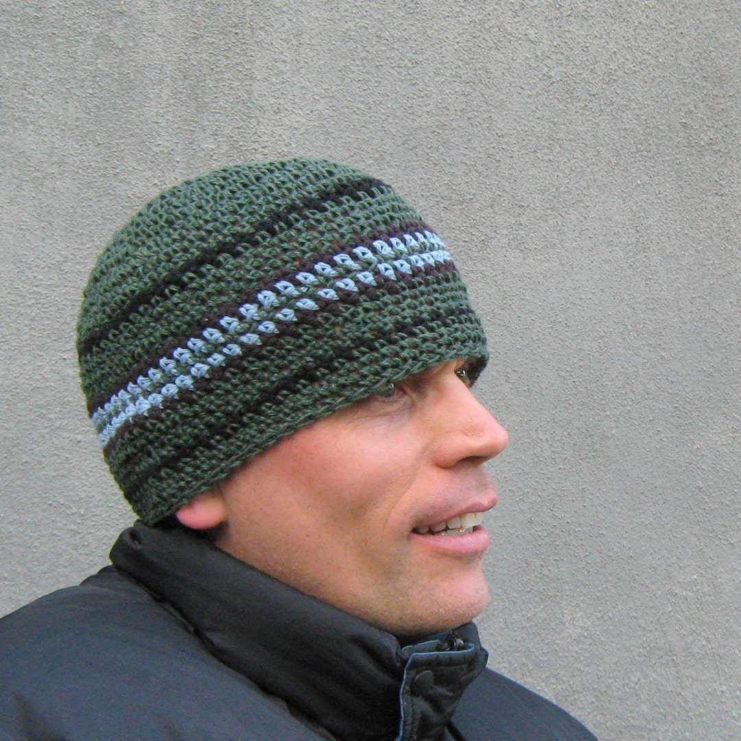 Men's Hemp Beanie, Avocado Blue Hand Crochet Skull Cap - Etsy