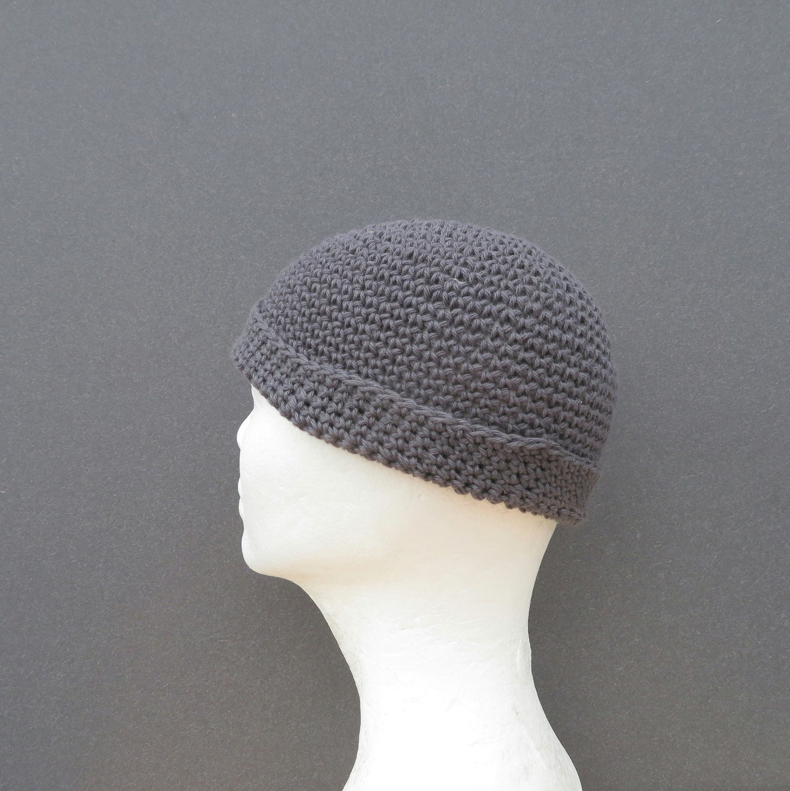 Summer docker cap slate gray cotton linen crochet | Etsy