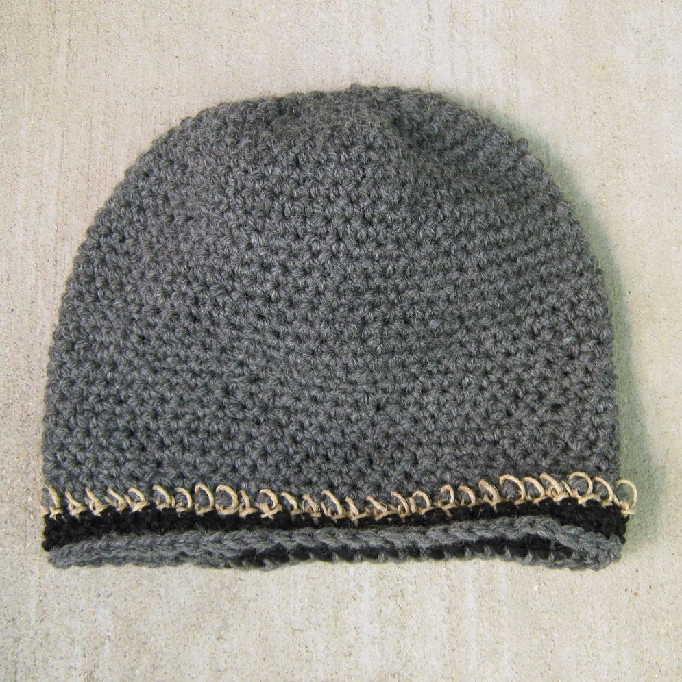 Men's Wool Hemp Beanie, Stormy Gray Crochet Winter Hat - Etsy
