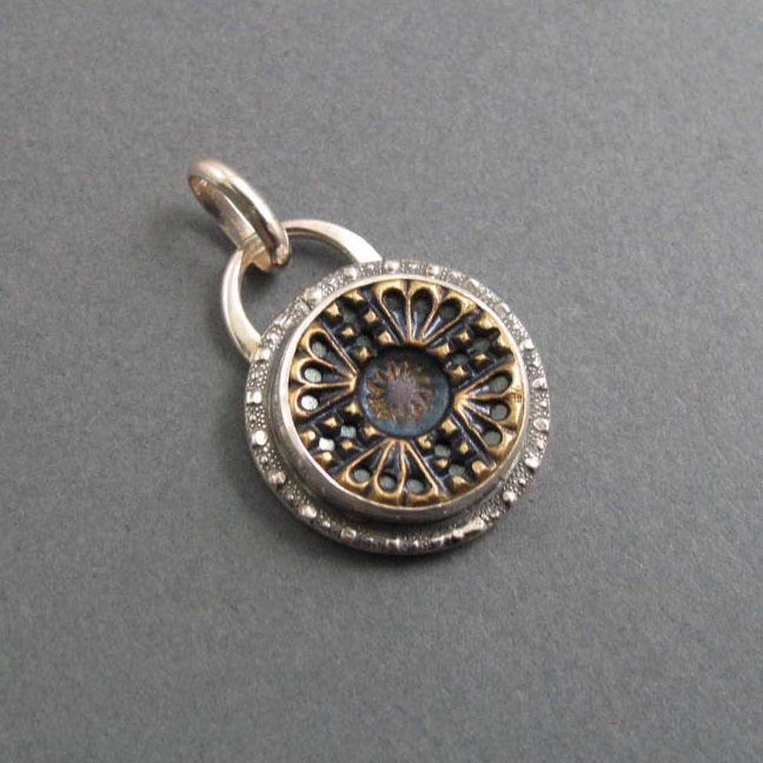 Victorian Blue Tint Button, Antique Brass Button Necklace, 1800s Button ...