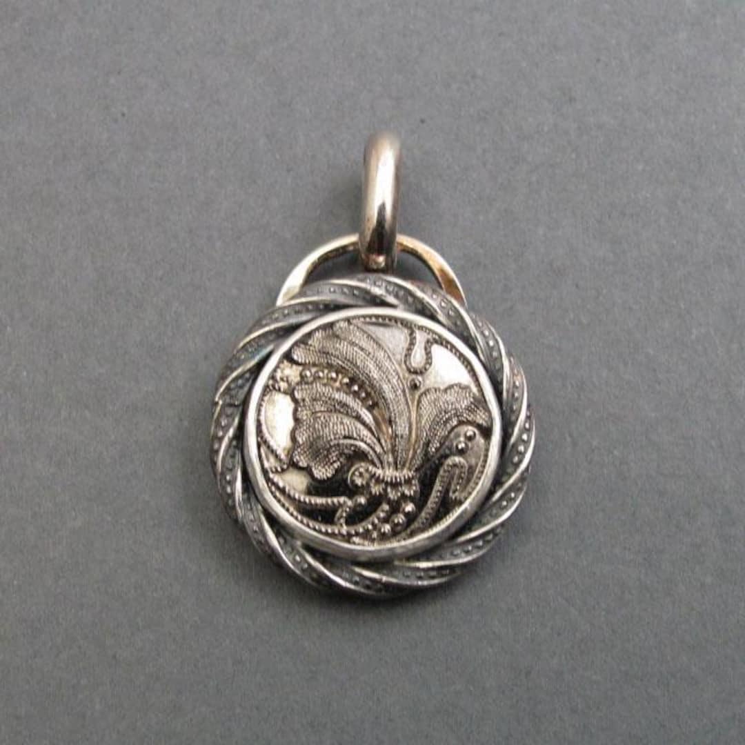 Antique Silver Button Pendant, One of a Kind Button Necklace, Victorian ...