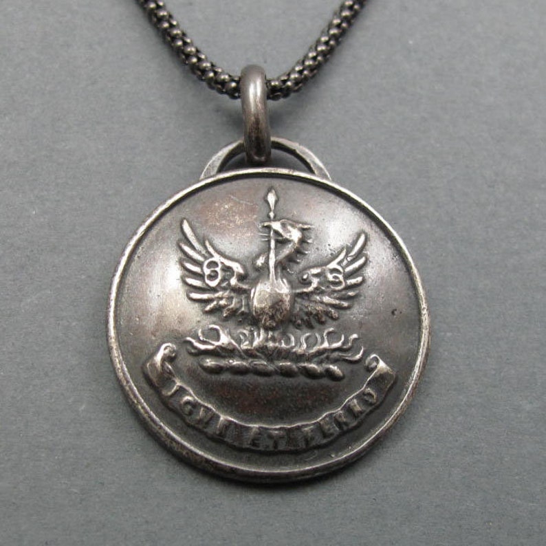 Sterling Silver Phoenix Pendant, Rebirth Charm, Antique Button Jewelry ...
