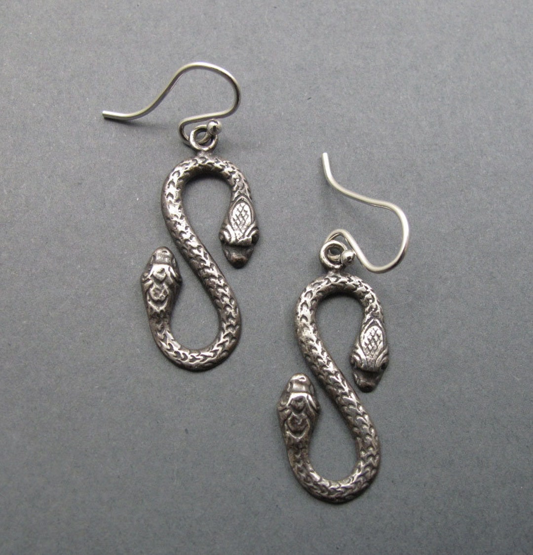 Two Headed Snake Earrings, Sterling Silver Double Serpent Earrings ...