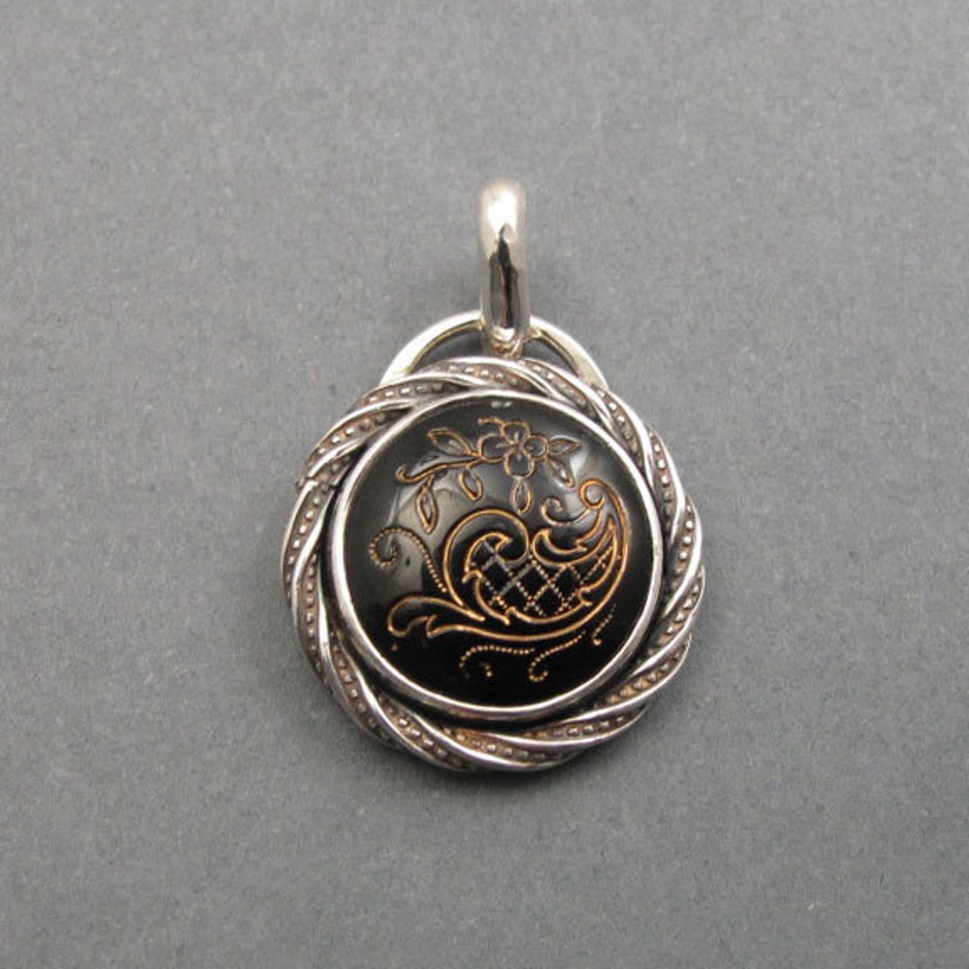 Victorian Gold Black Button, Floral Button Necklace, Goth Style Black ...