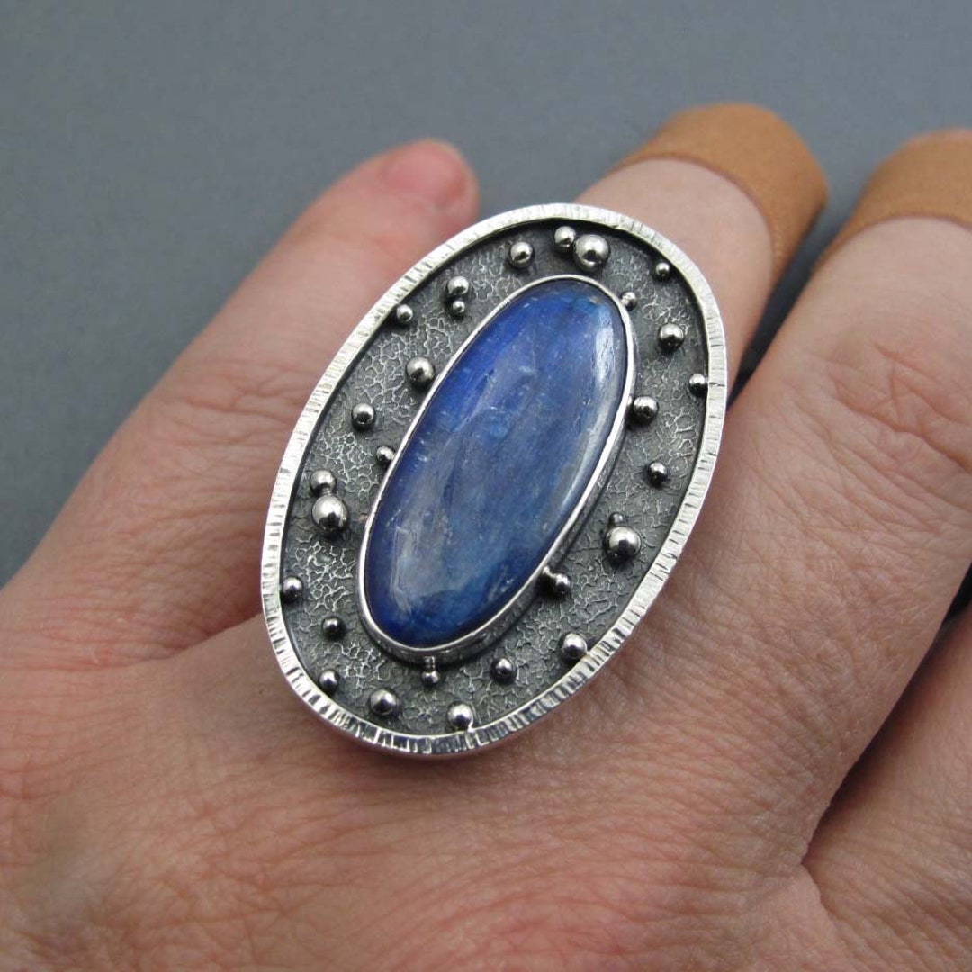 Oxidized Sterling Silver Kyanite Orbit Ring, Modernist Artisan Jewelry ...