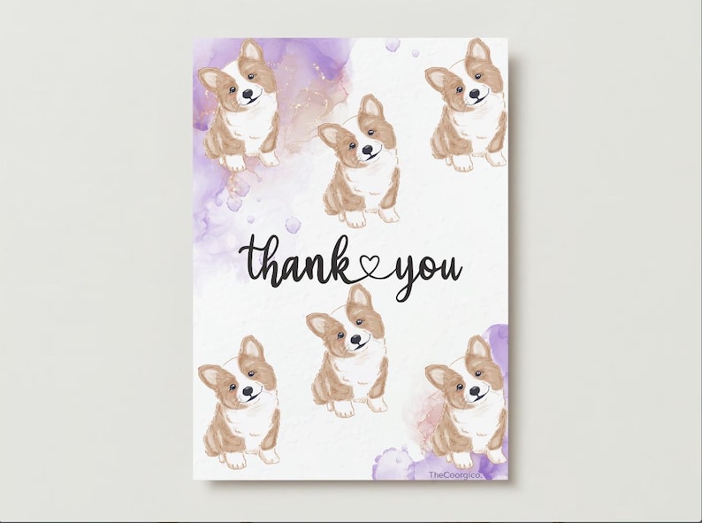 Printable Thank You Card Purple Corgi, Printable Thank You Card, Corgi ...
