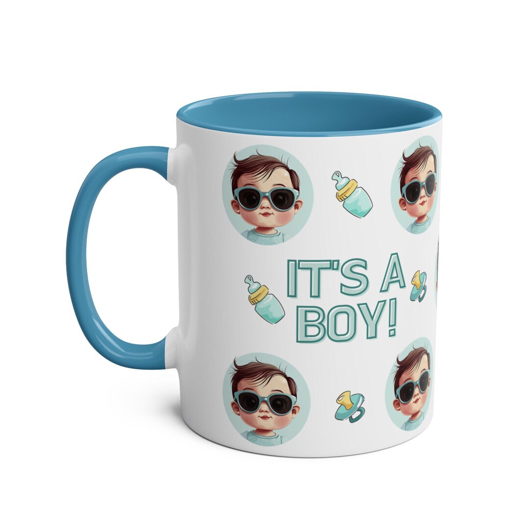 Its a Boy! Baby Shower Mug, Blue & White Two-toned Mug With Bottles and ...