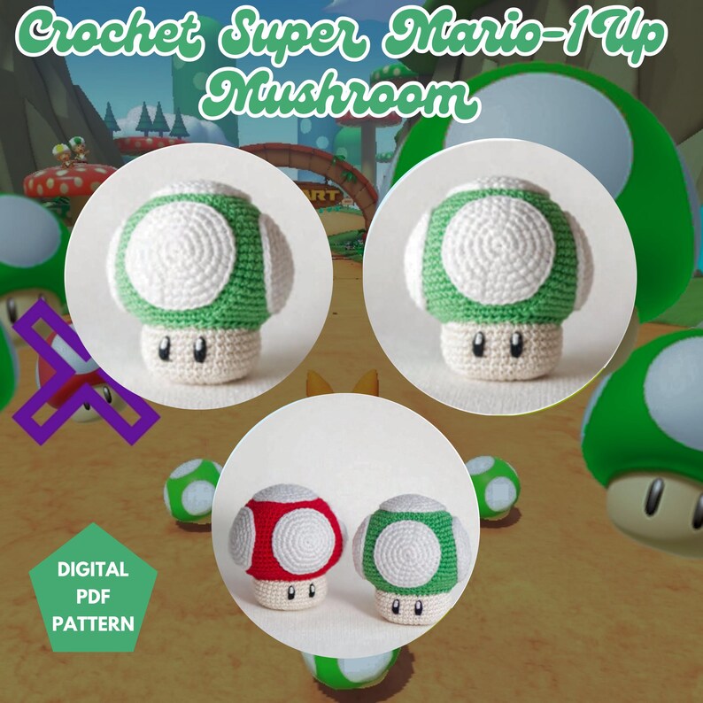 Super Mario 1-up Mushroom Crochet Pattern - Digital PDF | Amigurumi DIY ...
