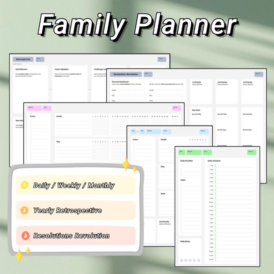 EDITABLE Daily Family Planner Hourly Planner Family Organizer To-do ...