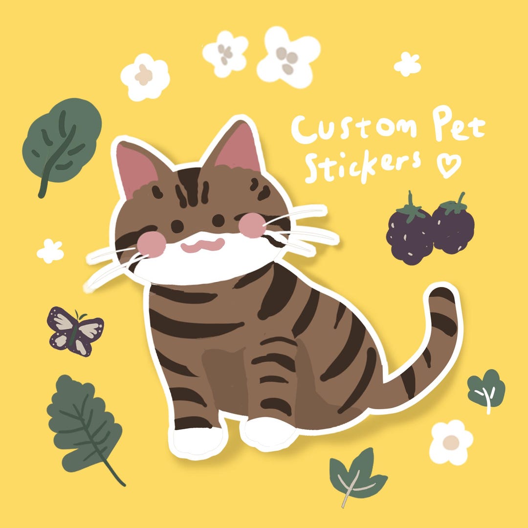 Custom Pet Stickers, Pets Portrait Stickers, Cute Cartoon Dog Cat ...