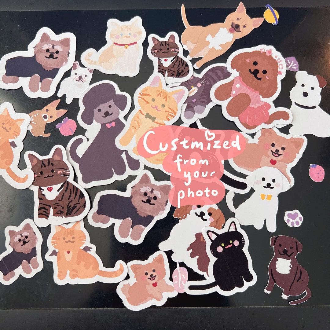 Custom Cat Stickers, Pets Portrait Stickers, Cute Cartoon Cat Stickers ...