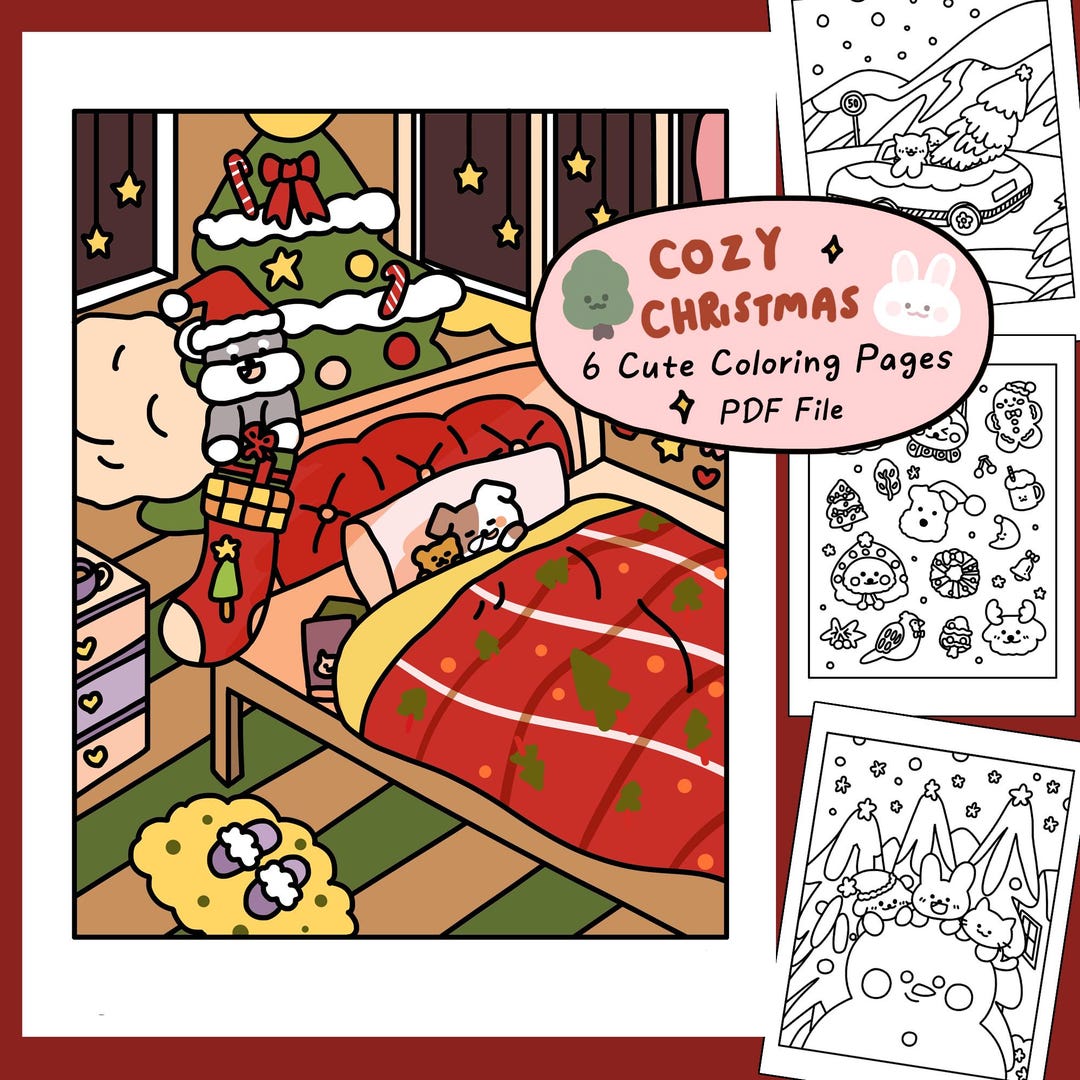 Cute Christmas Coloring Book by Starry Forest, 6 Kawaii Cozy Coloring ...