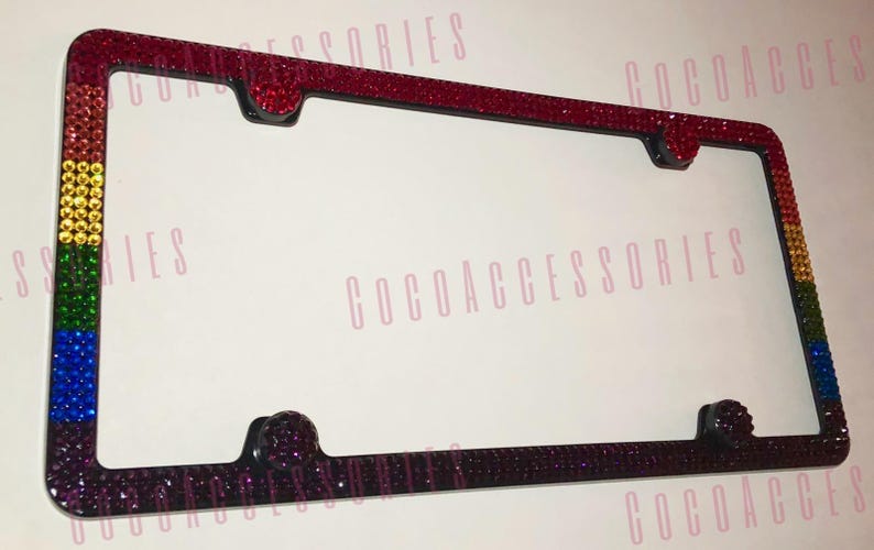 Rainbow Pride LGBTQ 3 Rows Crystallized Bling License 4 Holes Plate ...