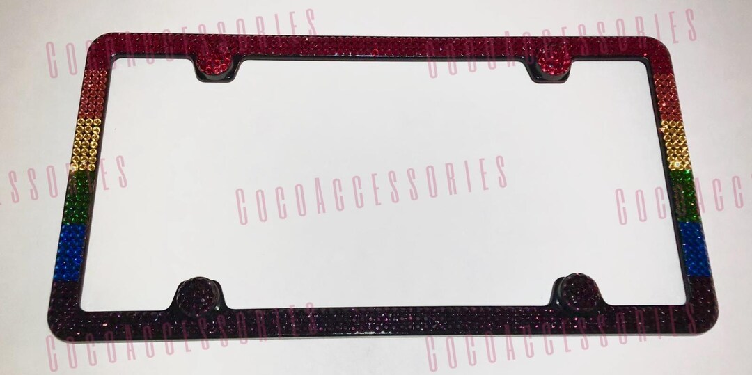 Rainbow Pride LGBTQ 3 Rows Crystallized Bling License 4 Holes Plate ...