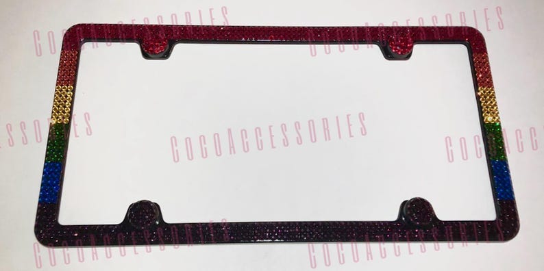 Rainbow Pride LGBTQ 3 Rows Crystallized Bling License 4 Holes Plate ...