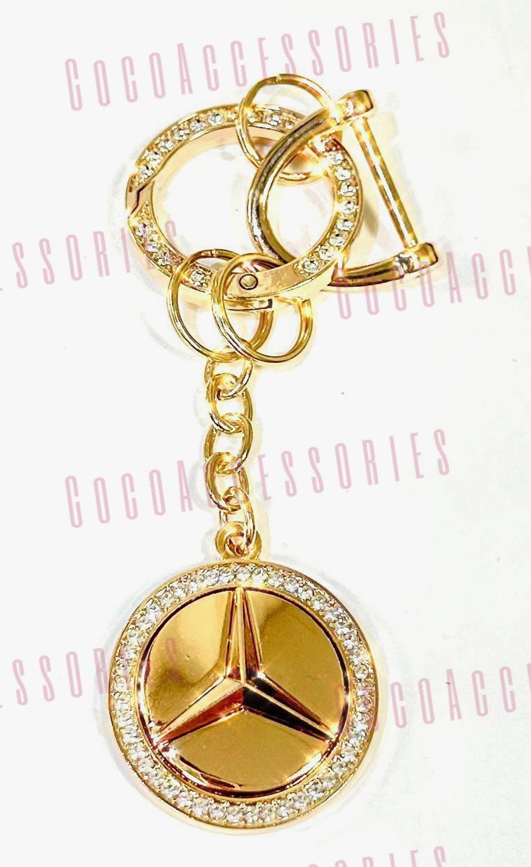 Mercedes Benz AMG Gold Crystallized Bling Keychain Key Holder Accessory ...