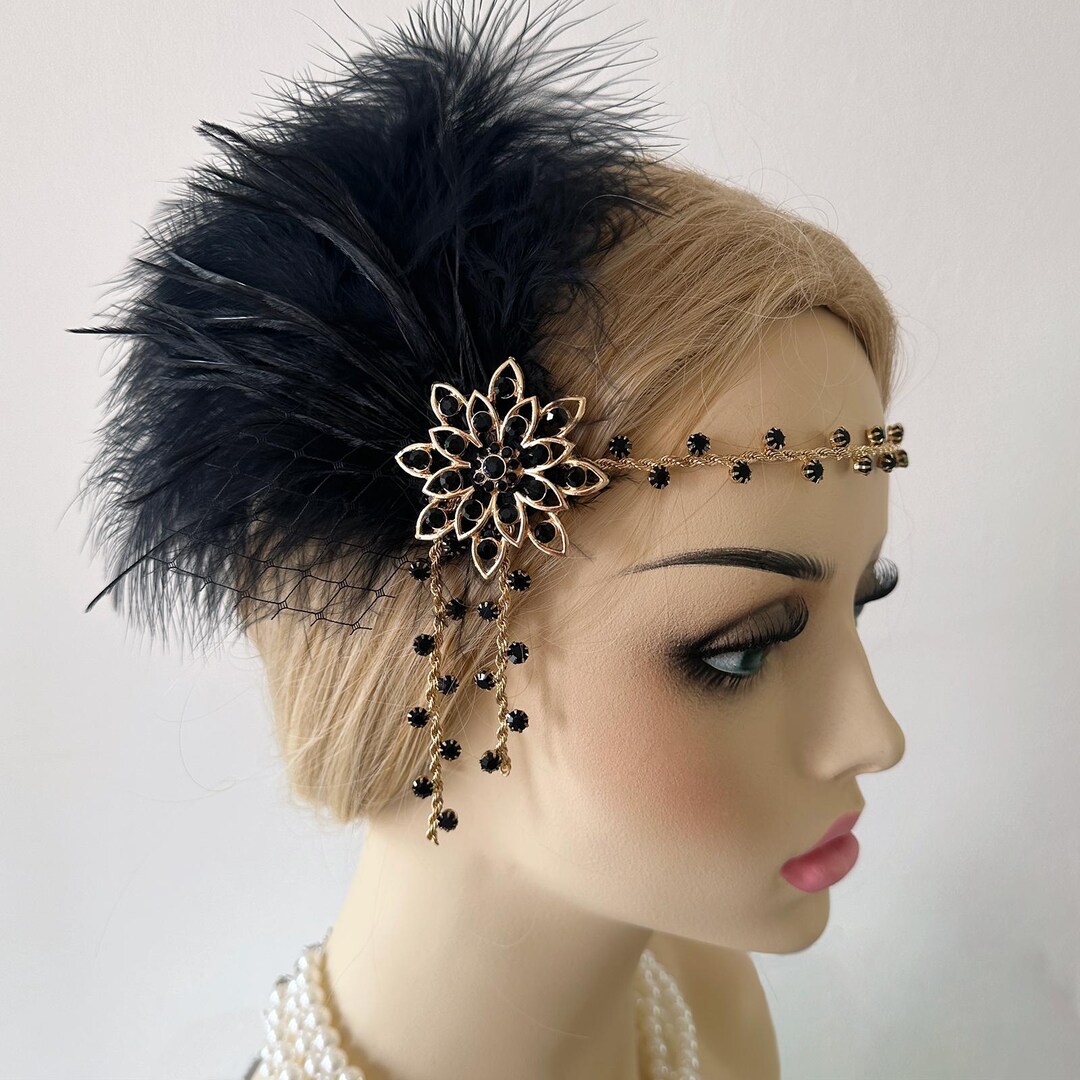 Gatsby 1920s Flapper Headband With Goth Black Gold Flower - Etsy
