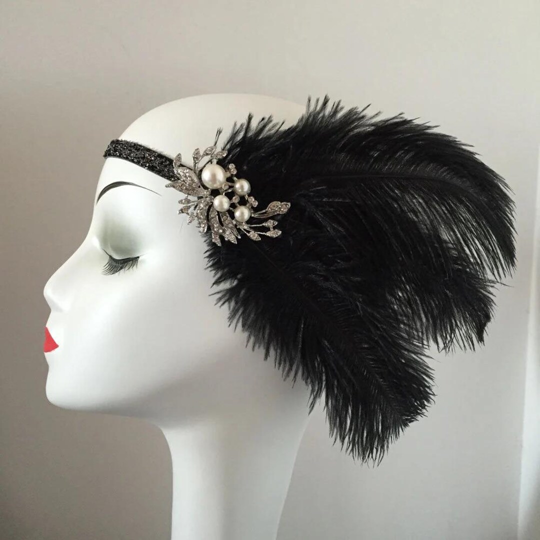 Dusty Pink Ostrich Feather 20s Flapper Rhinestone Headband for Gatsby ...