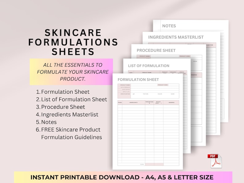 Skincare Formulation Sheets - Printable Sheets for Skincare Formulator ...