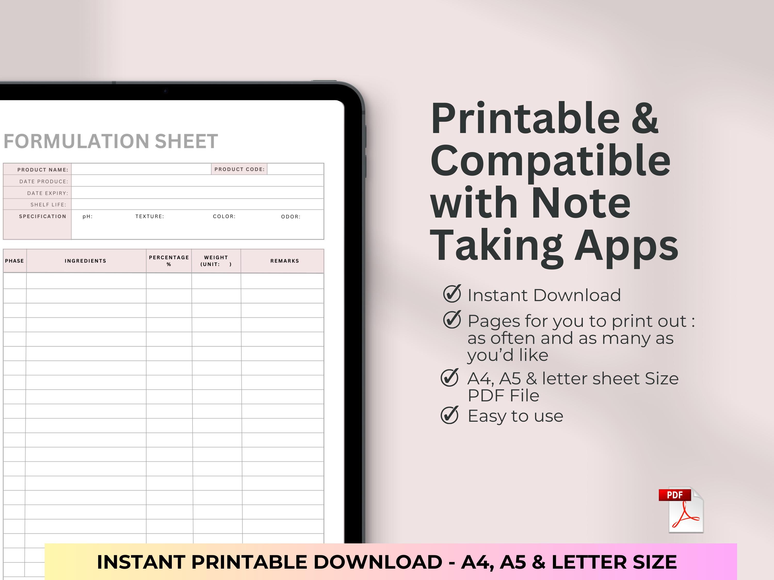 Skincare Formulation Sheets - Printable Sheets for Skincare Formulator ...