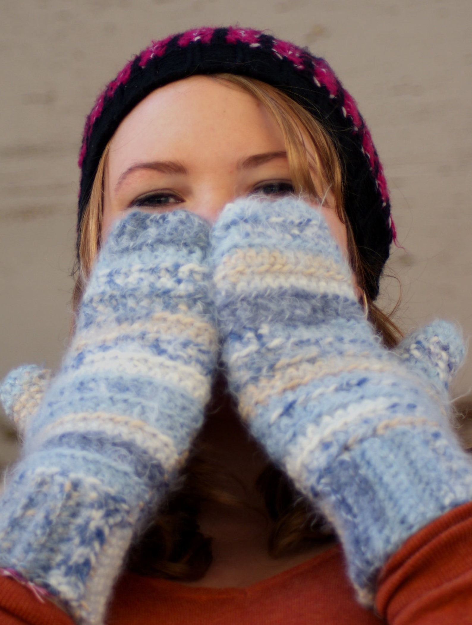 Blue and Taupe Crochet Handmade Mittens - Etsy
