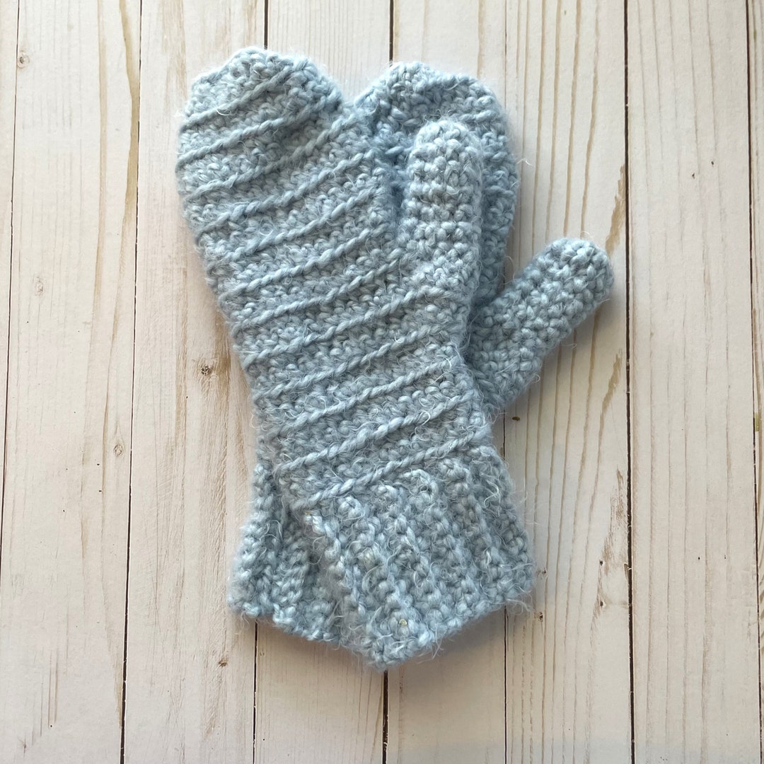 Light Blue Wool Blend Crochet Handmade Mittens - Etsy